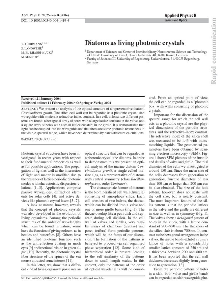Diatoms as living photonic crystals | PDF