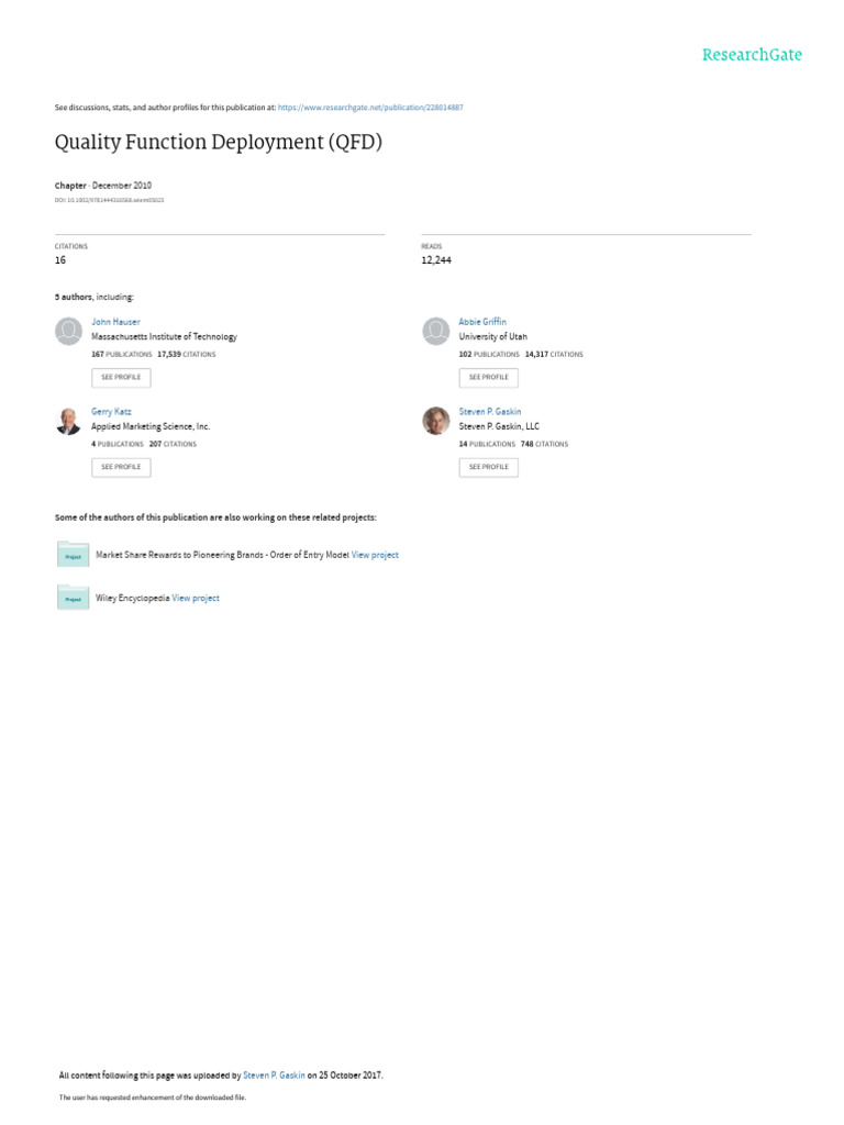 Quality Function Deployment QFD | PDF
