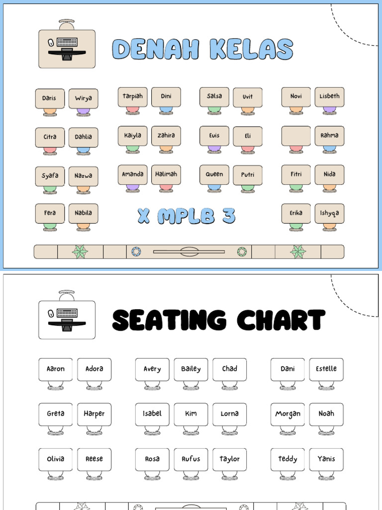 Seating Chart Printable Document in Colorful Illustrated Style ...