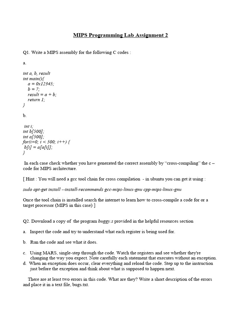 MIPS Lab Assignment 2 | PDF