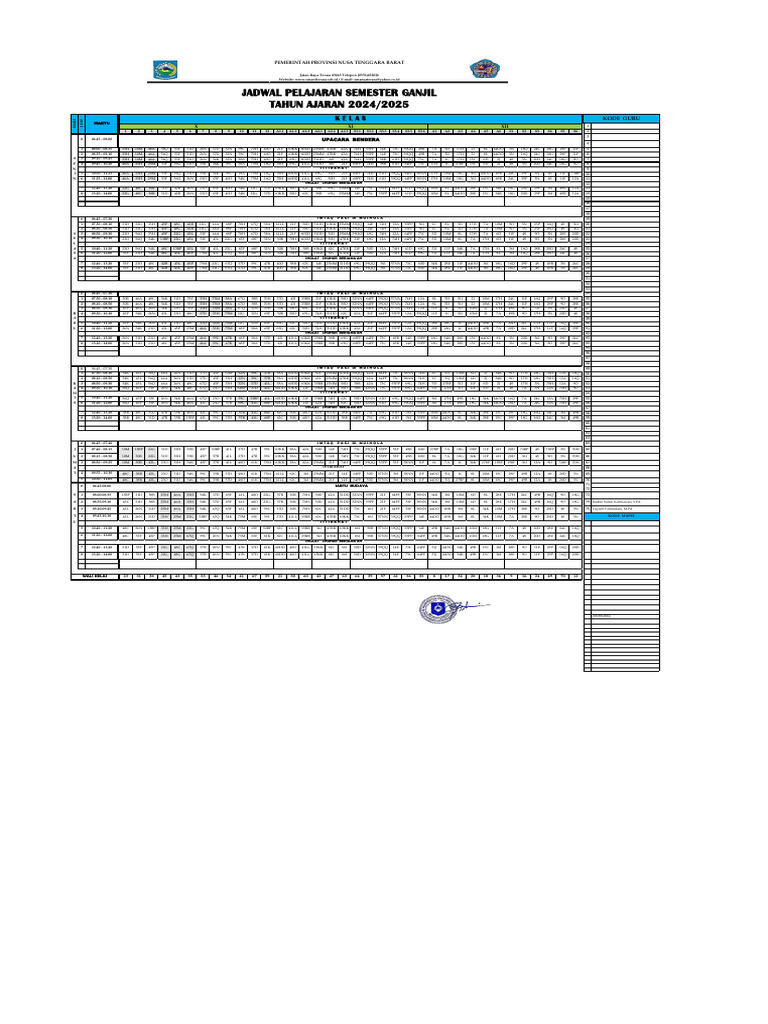 Jadwal Pelajaran Semester Ganjil Tahun Ajaran 2024-2025 | PDF