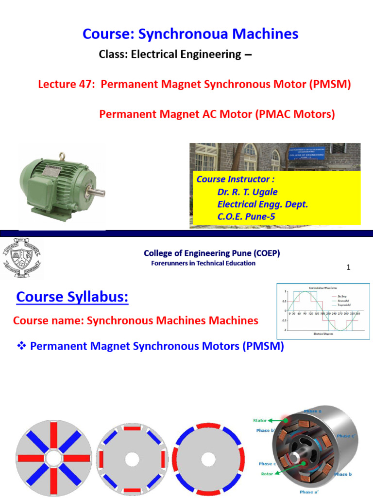 Unit 6 - A - Lecture 46 To 52 - Synchronous Machines - Sine Wave PMSM ...