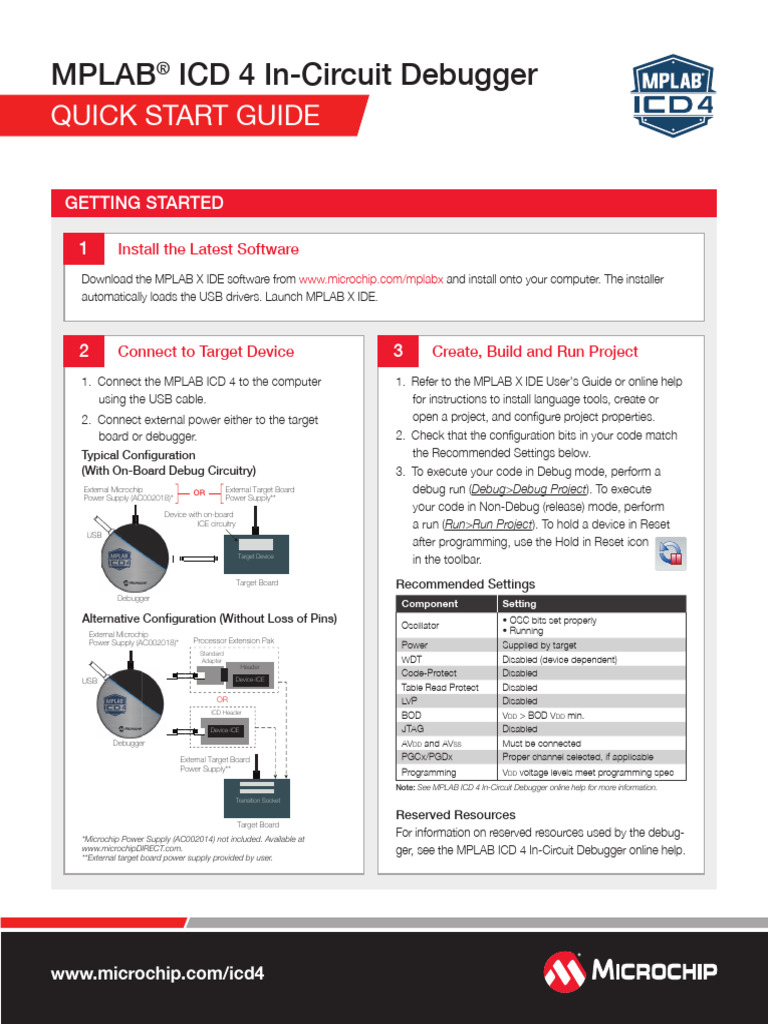 Mplab ICD 4 In-Circuit Debugger: Quick Start Guide | PDF