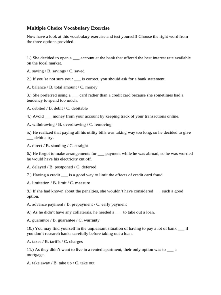 Multiple Choice Vocabulary Exercise | PDF