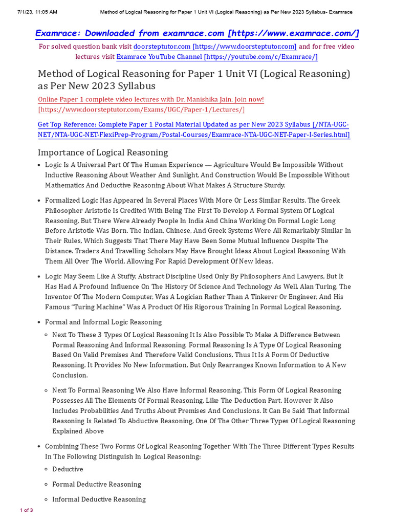 Unit-VI-Logical-Reasoning-Importance | PDF