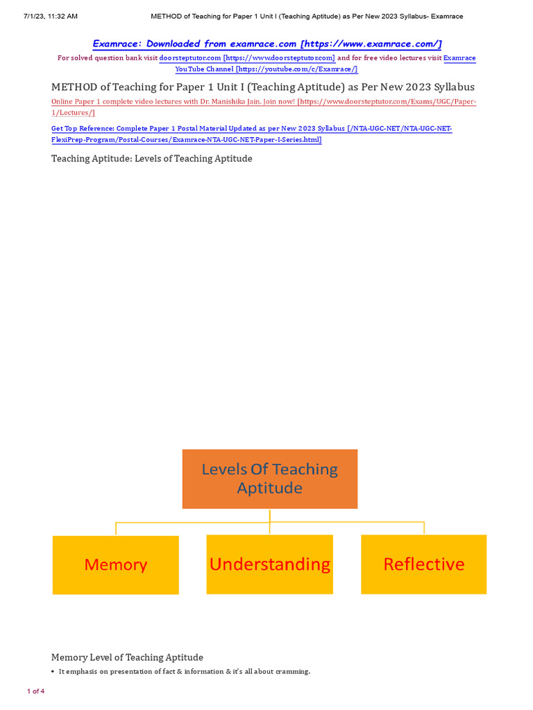 Unit-I-Teaching-Aptitude-Levels-of-Teaching-Aptitude | PDF