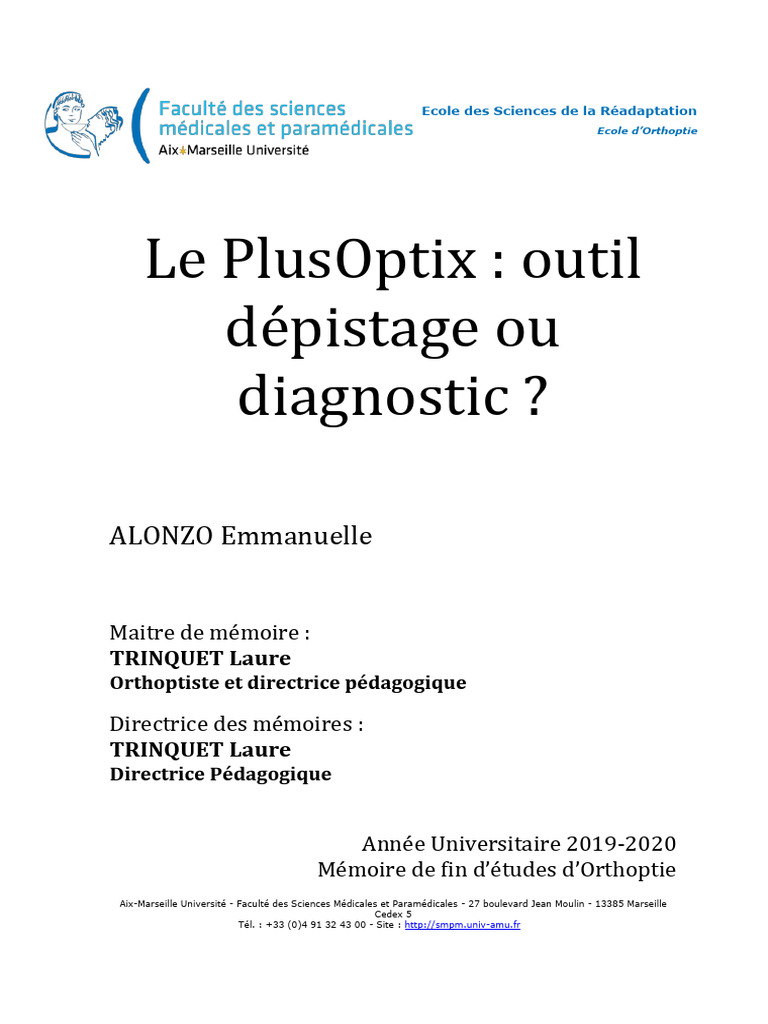 Le PlusOptix. Outil Dépistage Ou Diagnostic | PDF