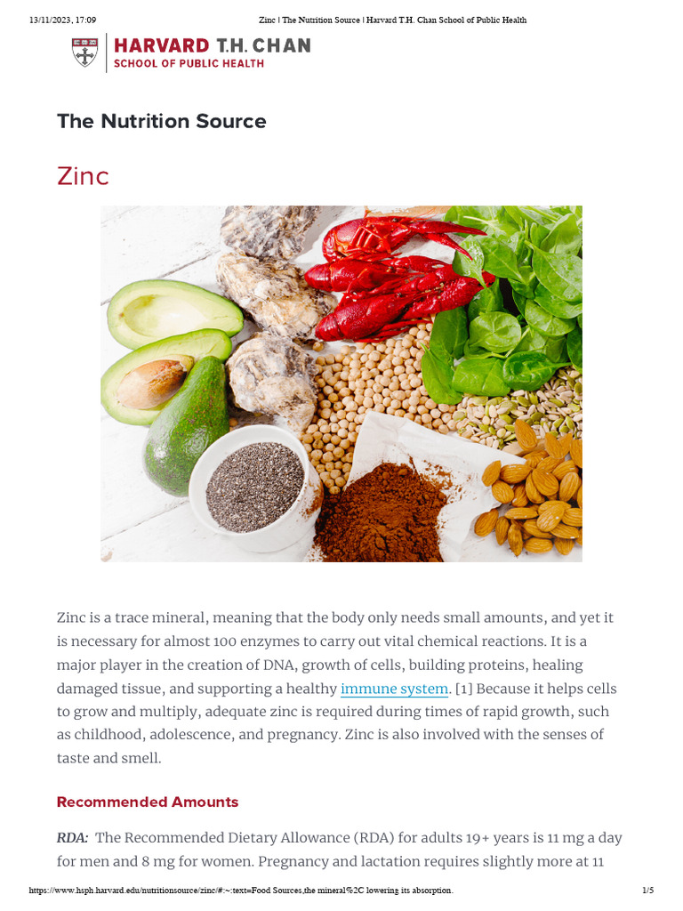 Zinc: The Nutrition Source | PDF