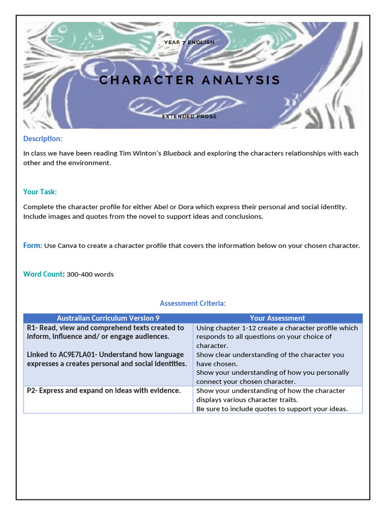 Task 2 - Character Analysis | PDF