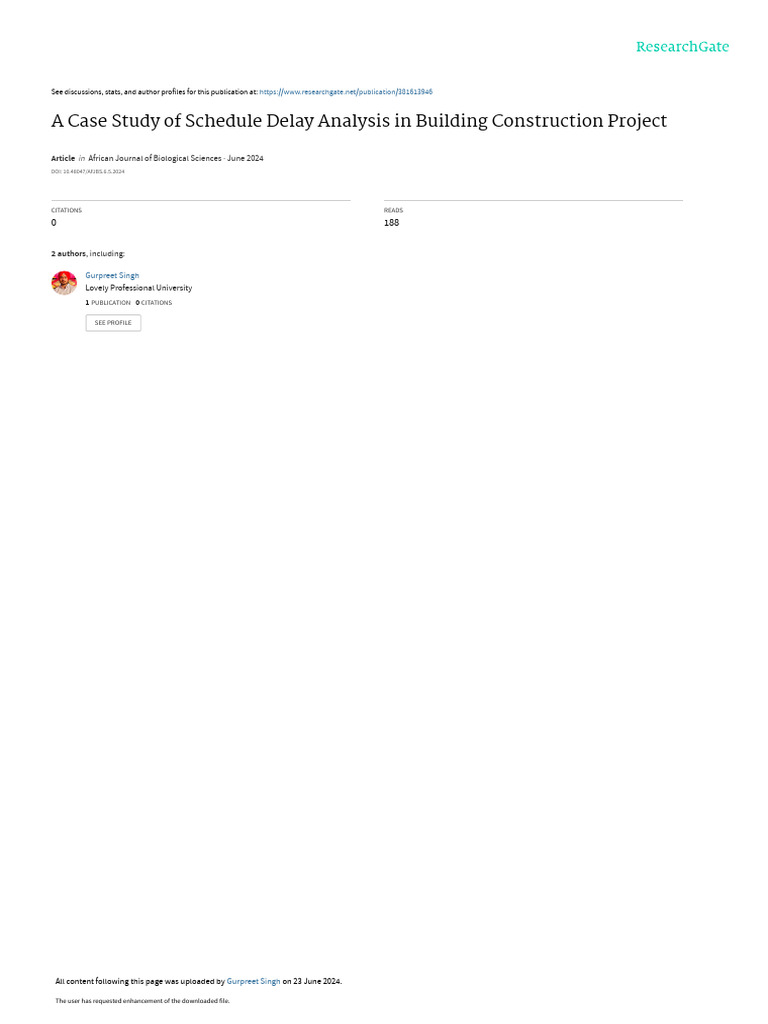 A Case Study of Schedule Delay Analysis in Building | PDF
