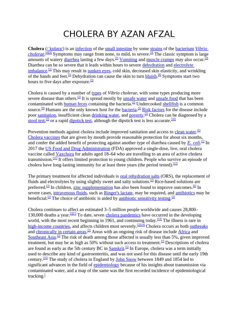 Cholera by Azan Afzal | PDF