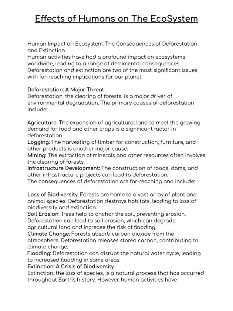 Human Impact On Ecosystem-S The Consequences of Deforestation and ...