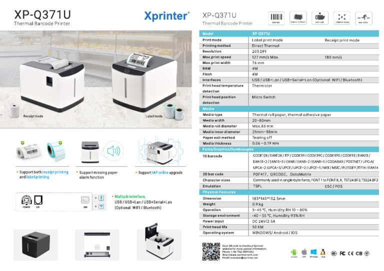 XP-Q371U 3inch Barcode Printer | PDF