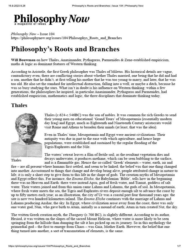 Philosophy's Roots and Branches: Thales | PDF