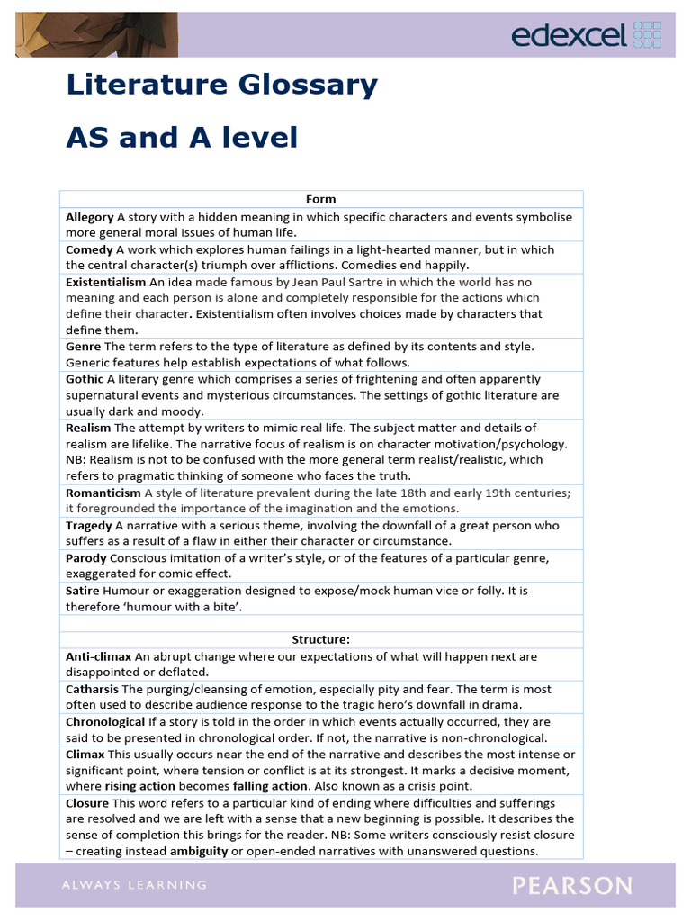 French Literature Glossary | PDF