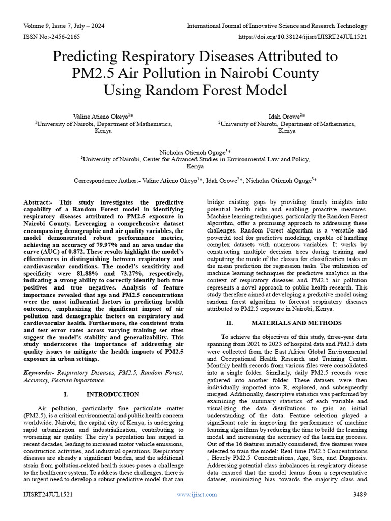 Predicting Respiratory Diseases Attributed To PM2.5 Air Pollution in Nairobi County Using Random ...