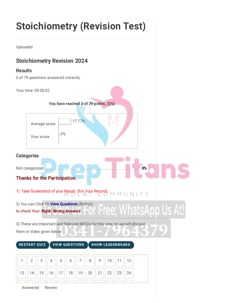 1-Stoichiometry (Revision Test) - Engeecon by Academies Studio ? | PDF