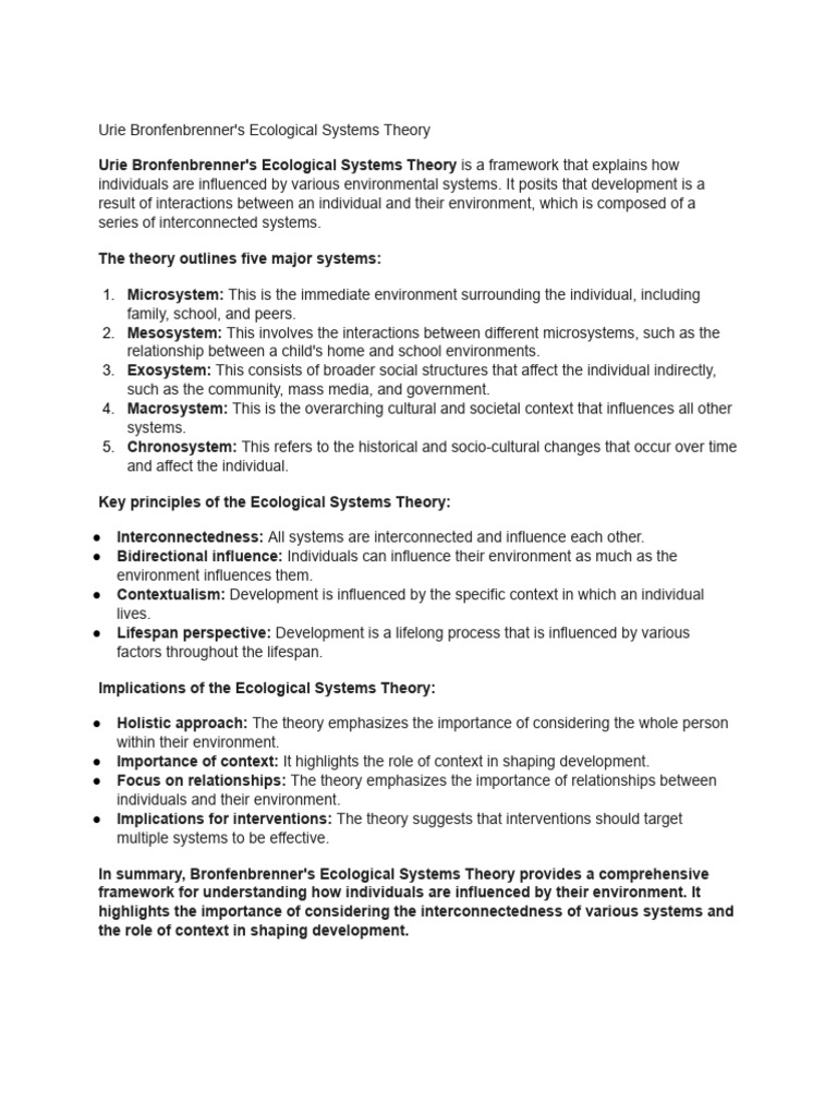 Urie Bronfenbrenner's Ecological Systems Theory | PDF