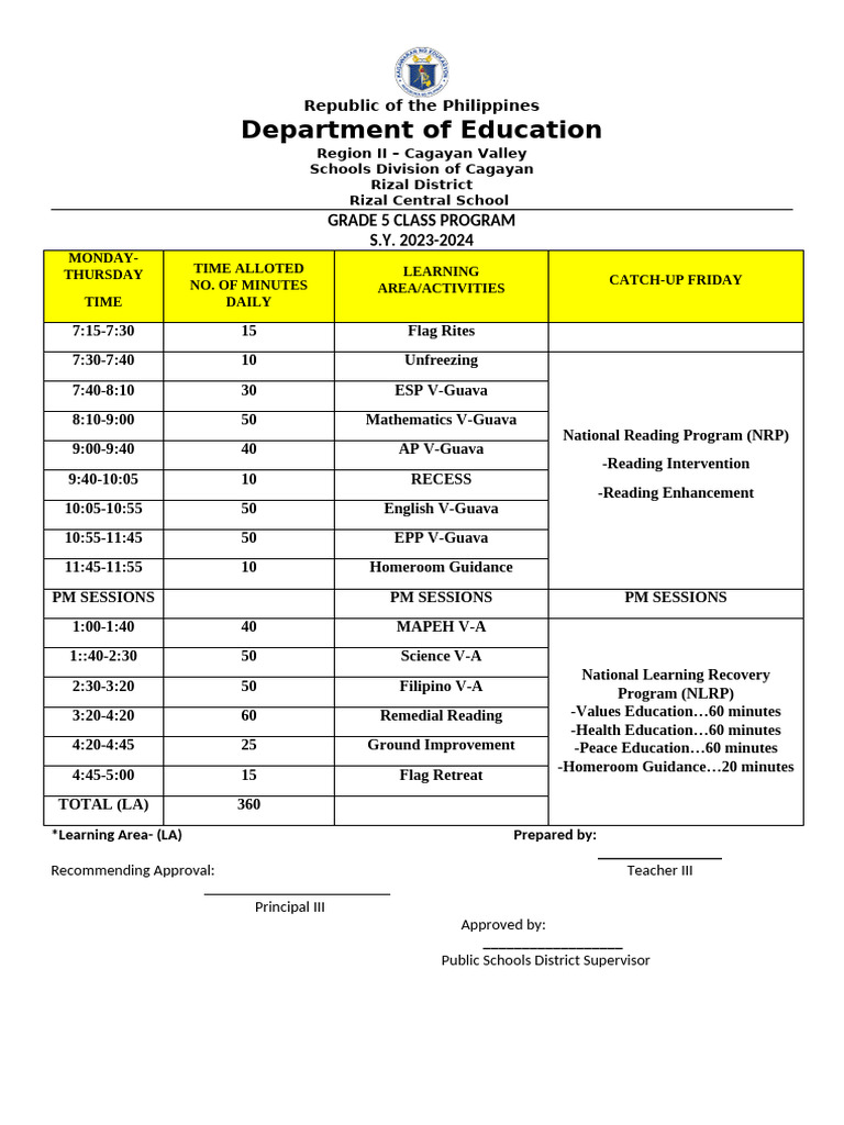 Catch Up Class Program | PDF