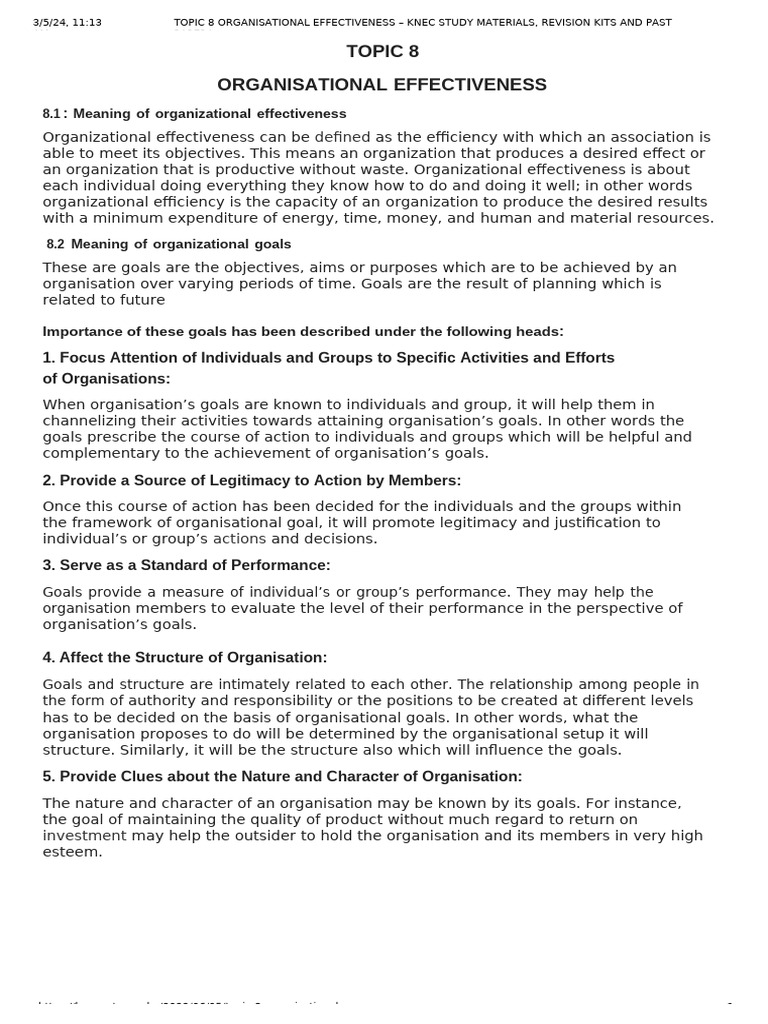 Topic 8 Organisational Effectiveness - Organization Theory & Behavior | PDF