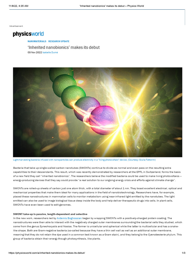 'Inherited Nanobionics' Makes Its Debut - Physics World | PDF