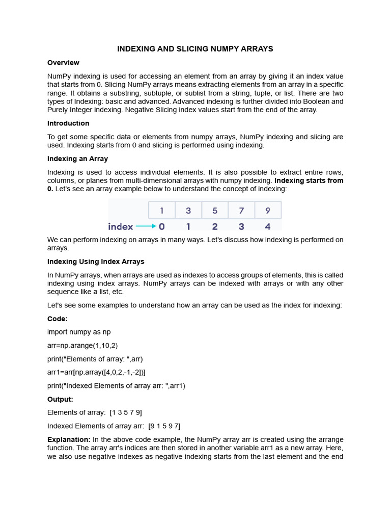 Indexing and Slicing NumPy Arrays | PDF Indexing and Slicing NumPy Arrays | PDF