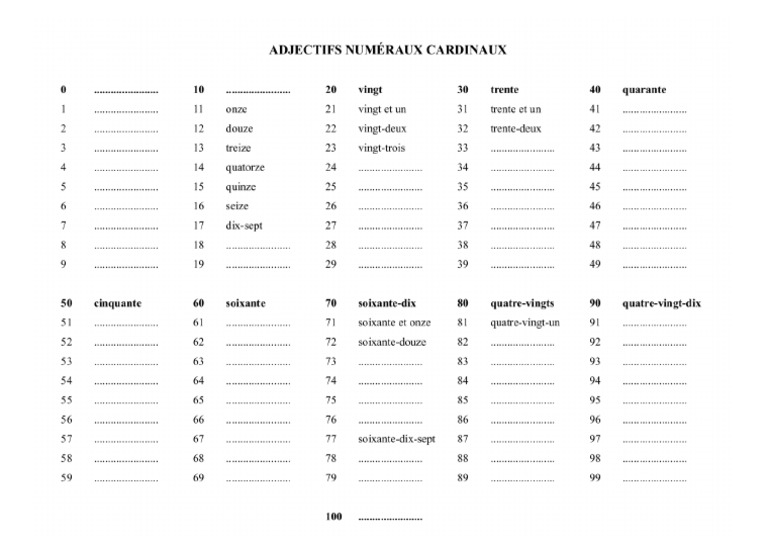 Adjectifs Numéraux Cardinaux | PDF
