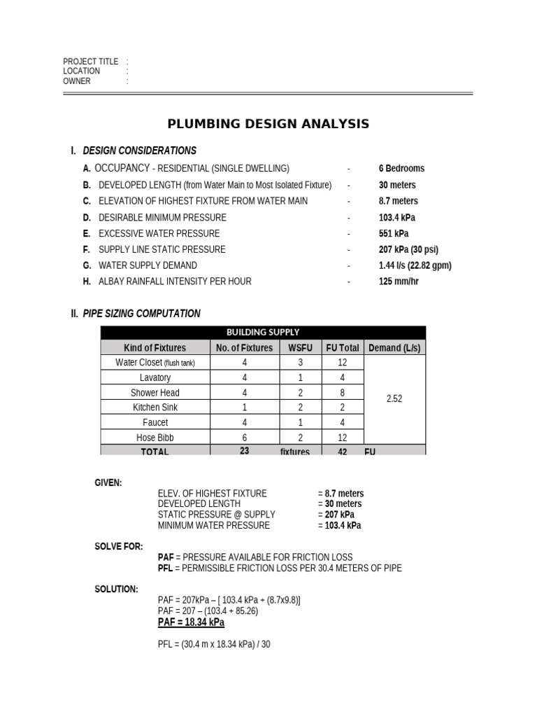 Plumbing Design Analysis | PDF