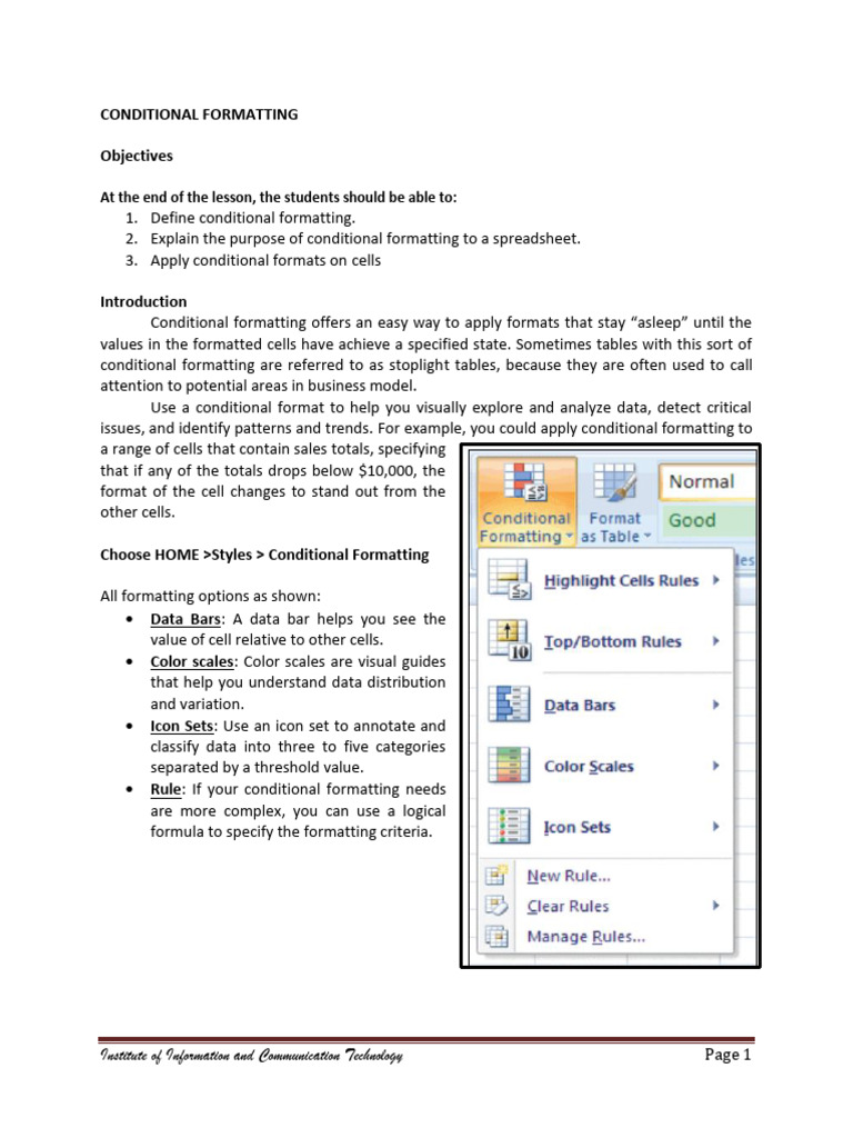 Lesson 5 Conditional Formatting | PDF