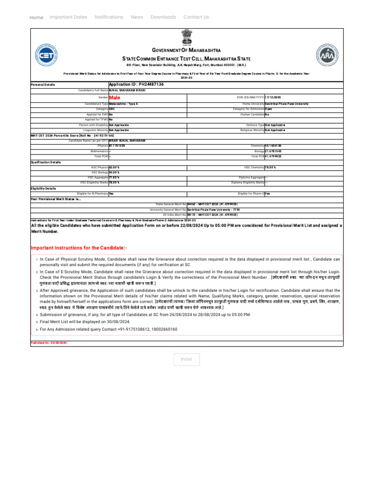 State Common Entrance Test Cell, Government of Maharashtra - .. | PDF