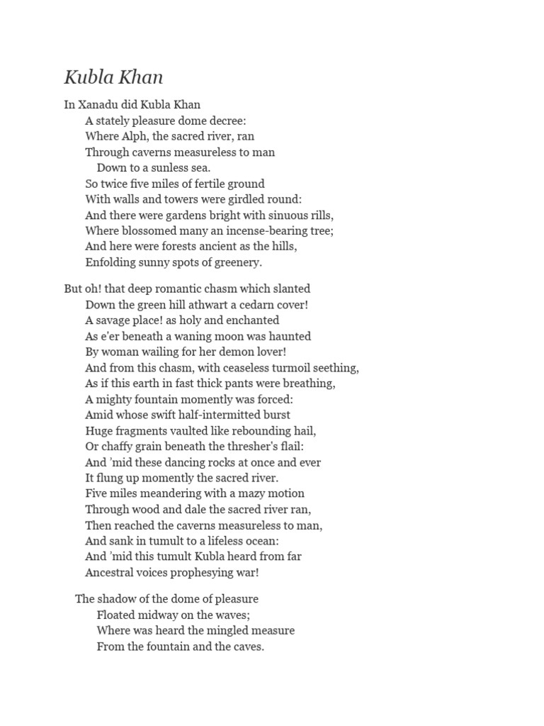 Kubla Khan by Samuel Taylor Coleridge | PDF