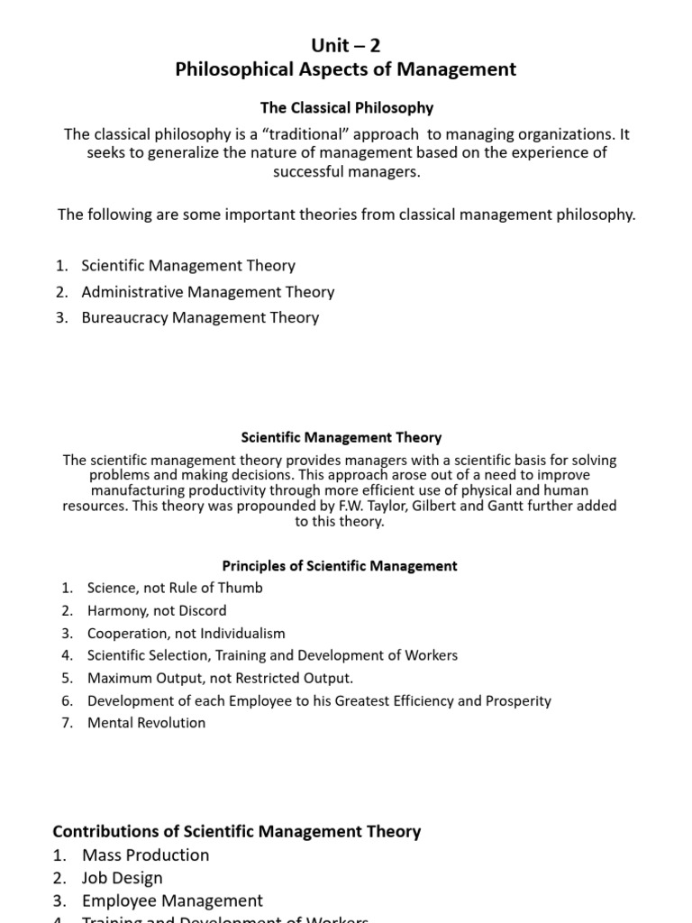 Unit - 2 Philosophical Aspects of Management | PDF | Bureaucracy | Business