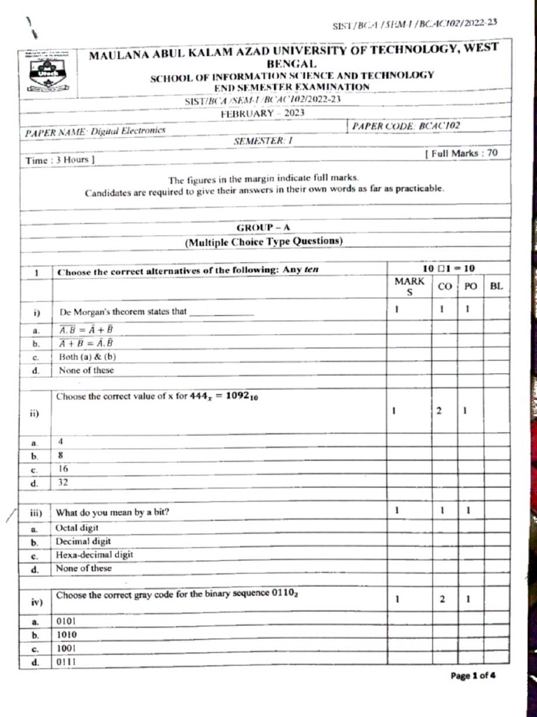 Digital Electronics Sem 1 2023 | PDF