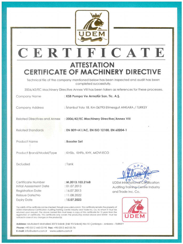 KYSR-1.0-10 - Hidrofor CE Belgesi | PDF