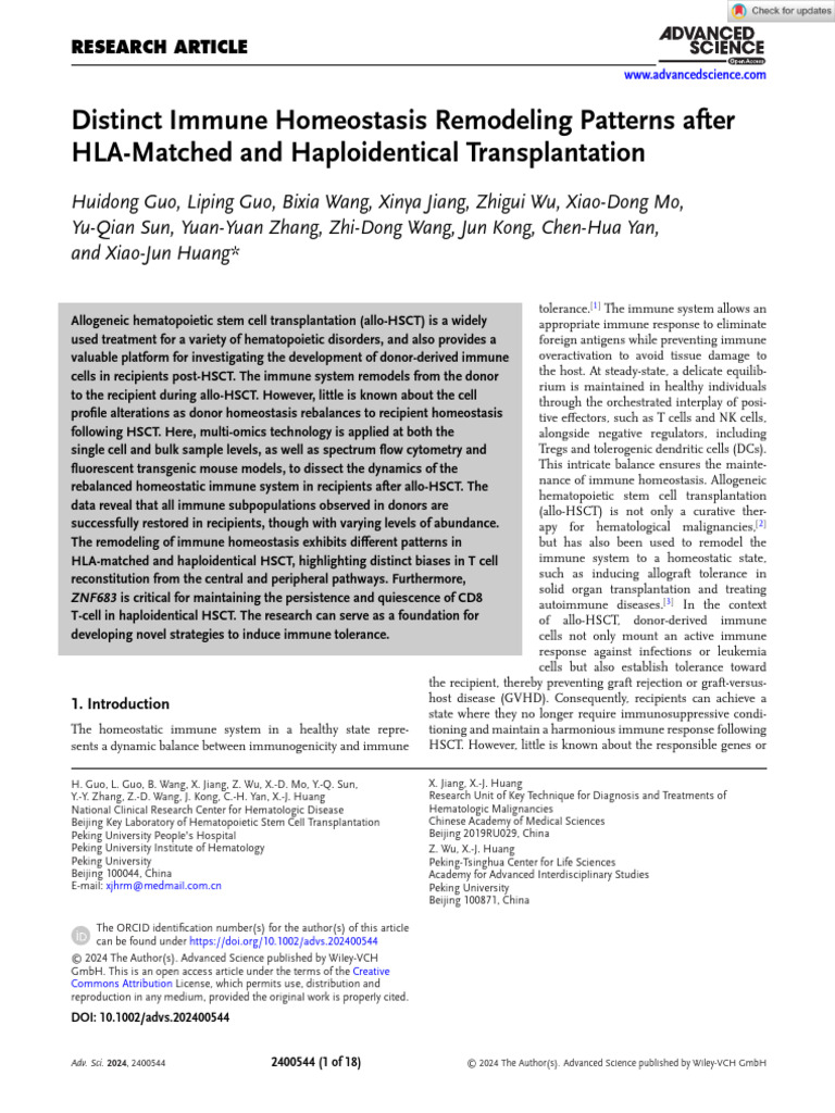 Advanced Science - 2024 - Guo - Distinct Immune Homeostasis Remodeling ...