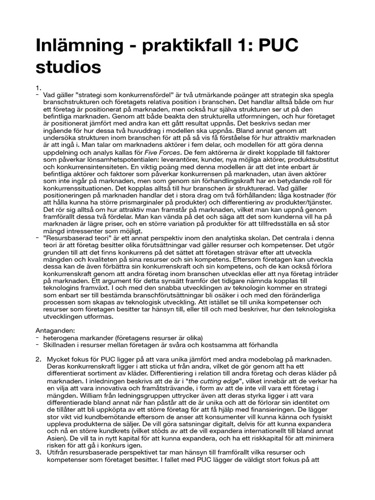 Praktikfall 1 - PUC Studios | PDF