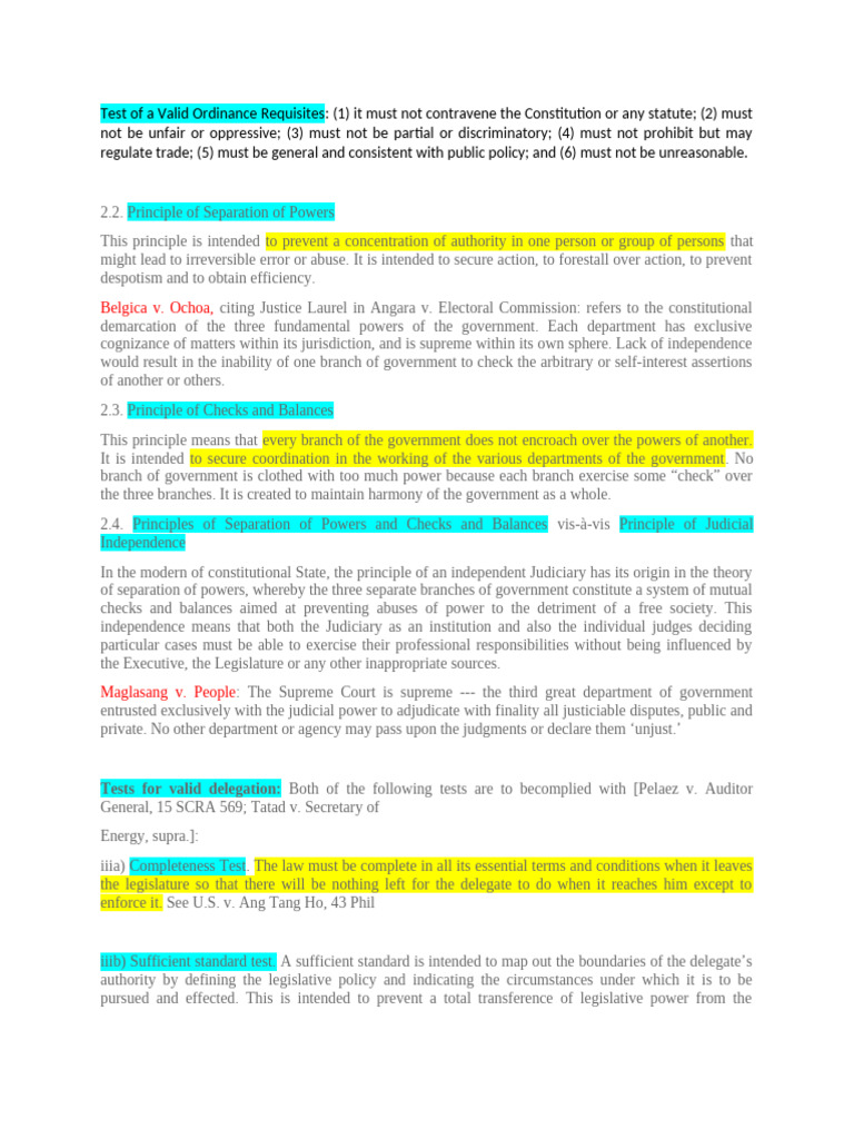 Requisites for a Valid Ordinance | PDF | Separation Of Powers ...