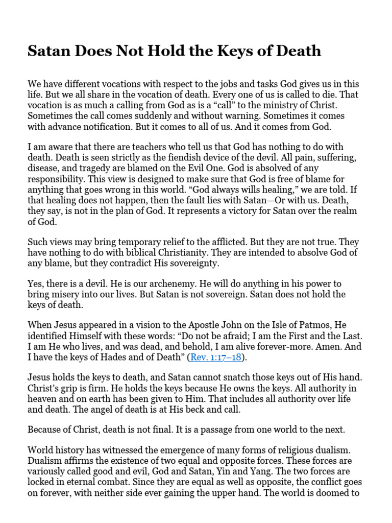 Satan Does Not Hold The Keys of Death | PDF