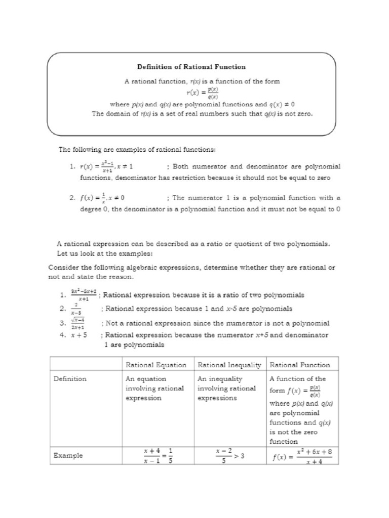 Rational Function Notes | PDF