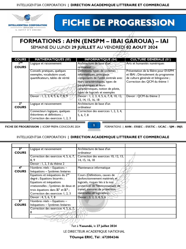 Progression PH2 S4 Ahn-Essec-Esstic-Ucac-Sjm-Injs 2024 | PDF