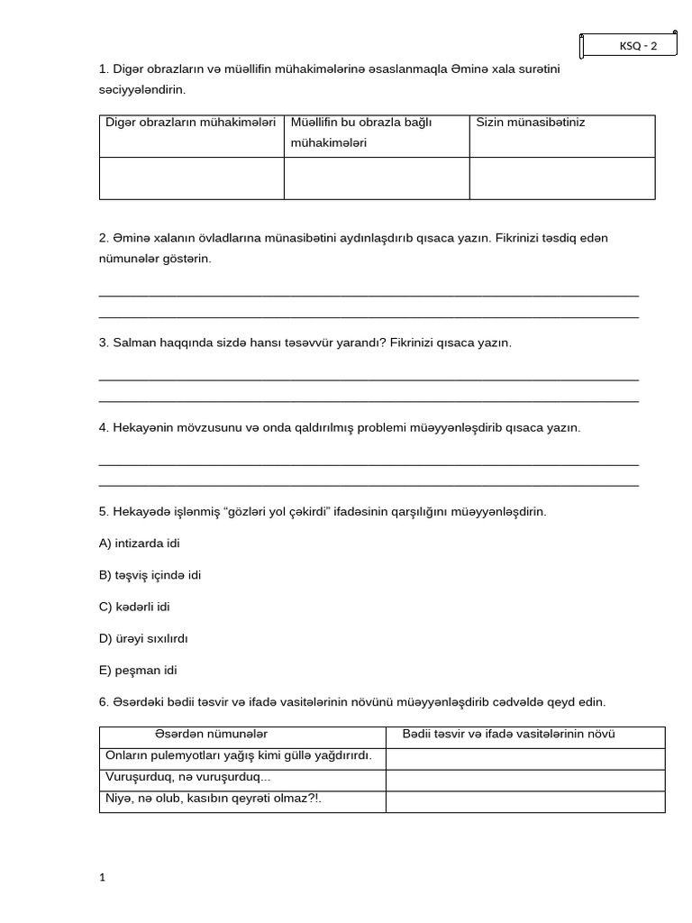Ədəbiyyat 9 - Cu Sinif KSQ - 2 Quliyev Əli | PDF