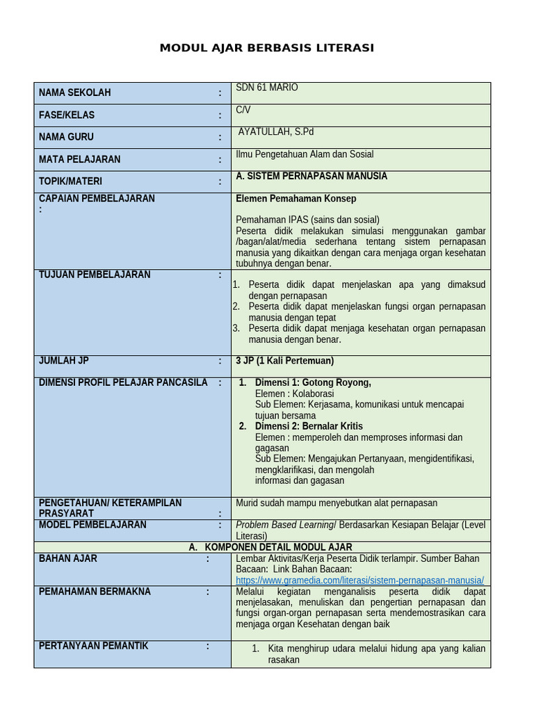 Modul Ajar - Literasi Kelompok SD | PDF