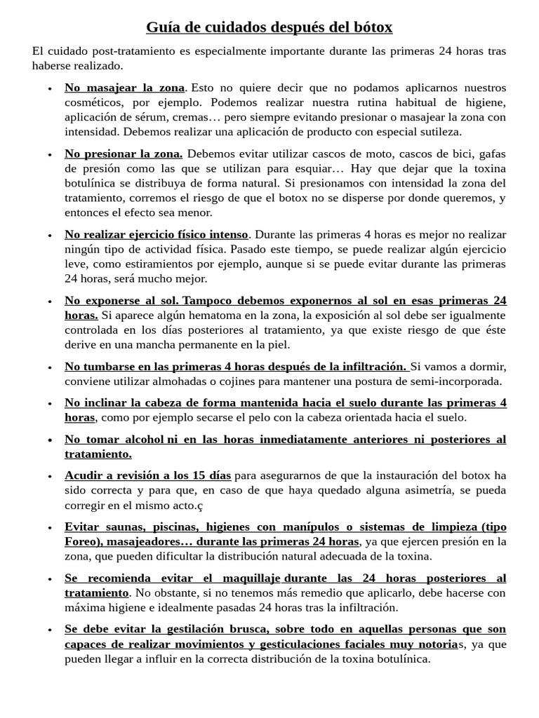 Guía de Cuidados Después Del Bótox | PDF