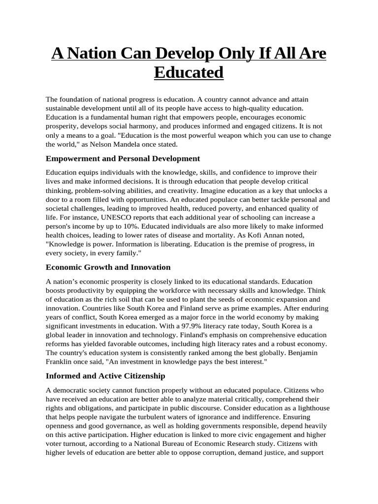 A Nation Can Develop Only If All Are Educated | PDF