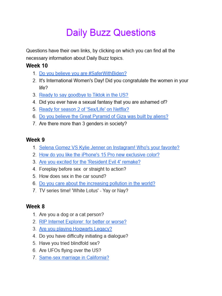 Daily Buzz Questions | PDF