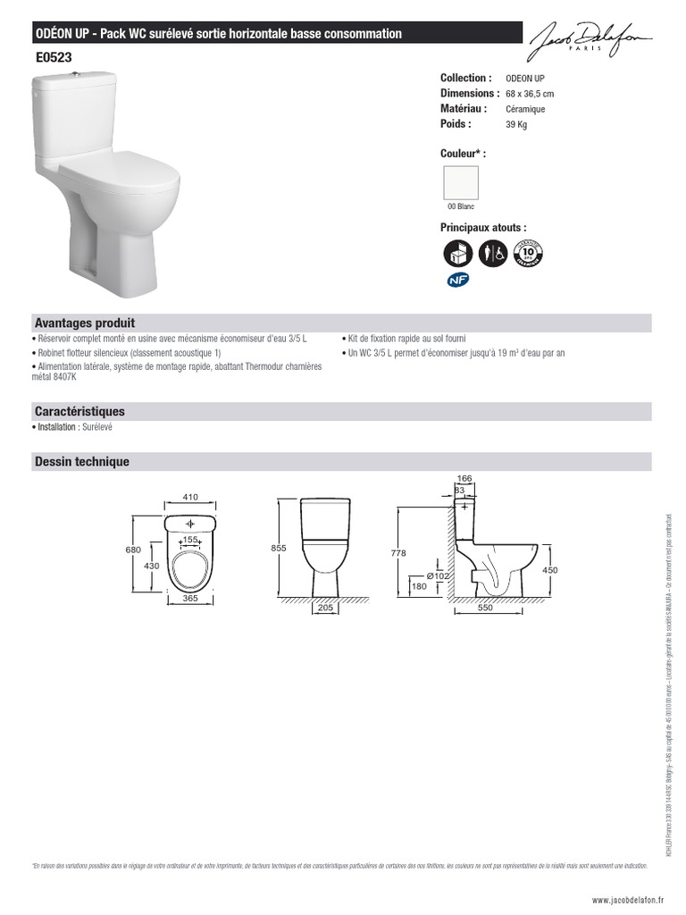 WC Jacob Delafon Odeon Up PMR | PDF