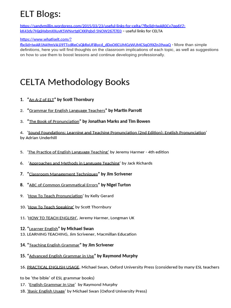 CELTA Methodology Books | PDF