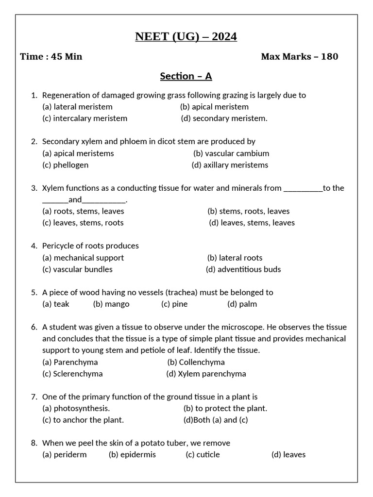 NEET Test - 4 | PDF