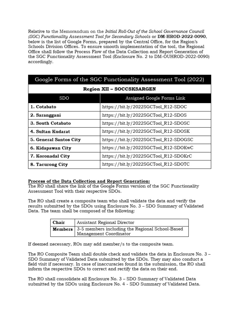 Enclosure No. 2 - Google Forms Links Region 12 SOCCSKSARGEN | PDF