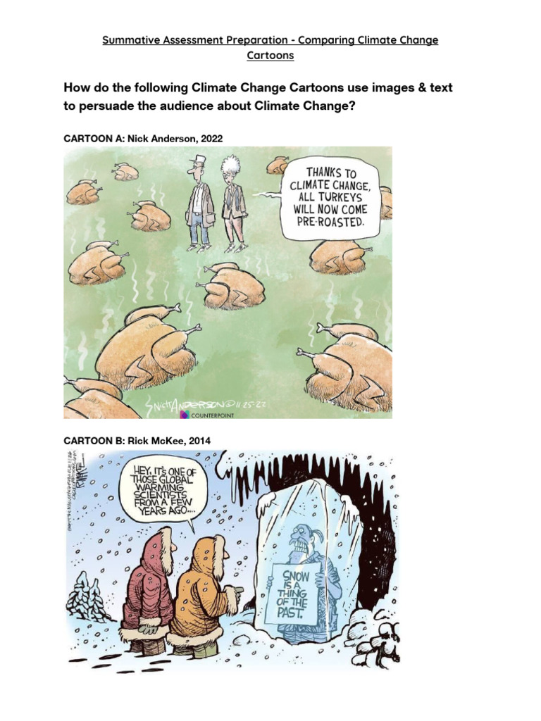 Comparing Climate Change Cartoons (Summative Prep) | PDF